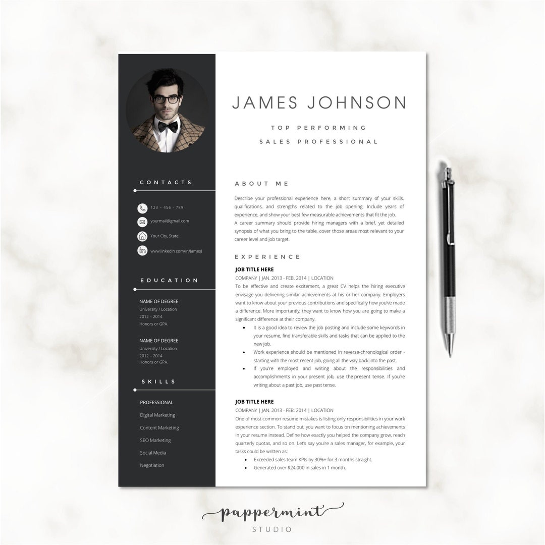 Modern Resume Template & Cover Letter for Word (printable, Instant ...