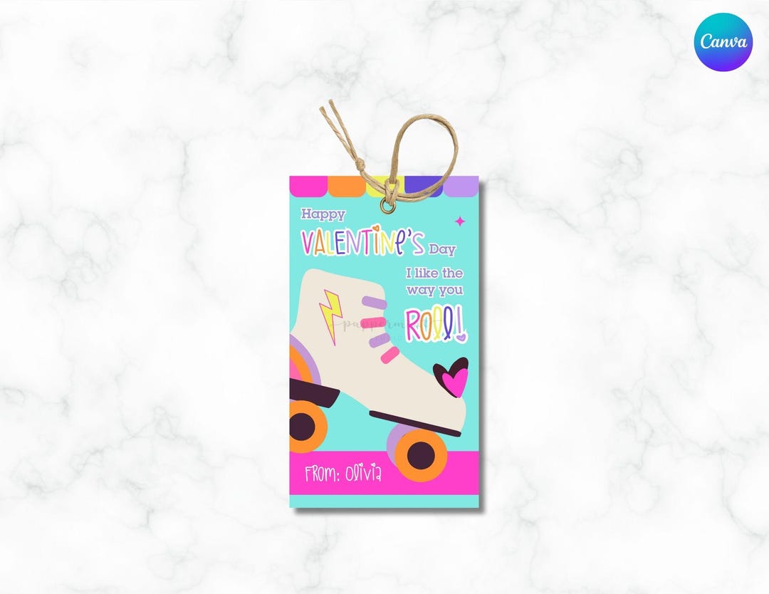 Retro Roller Skate Valentines – Printable Kids Classroom Valentine Tags ...