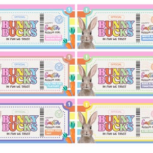 BUNNY BUCKS Printable for Baskets | Kids Easter Egg Stuffers | Bunny ...