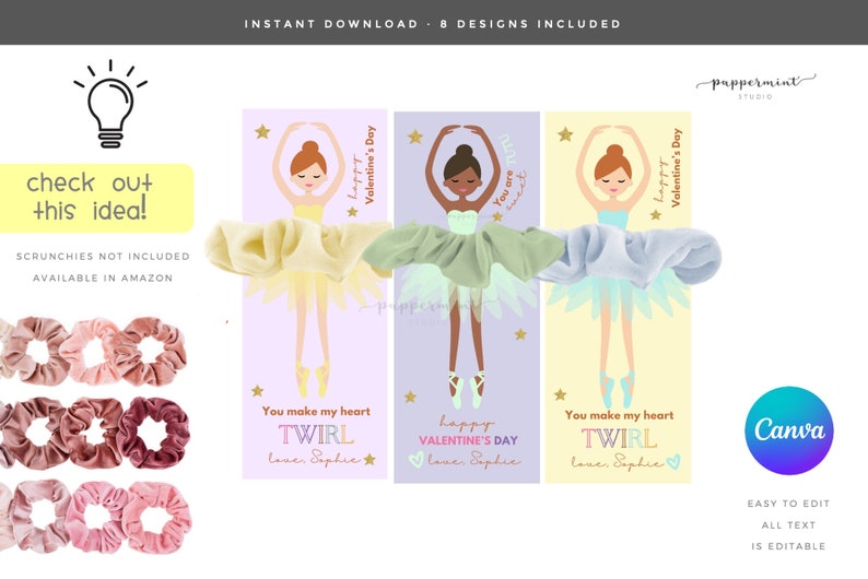 Ballerina Valentines Day Cards: Tutu Sweet Scrunchie Template (CANVA ...