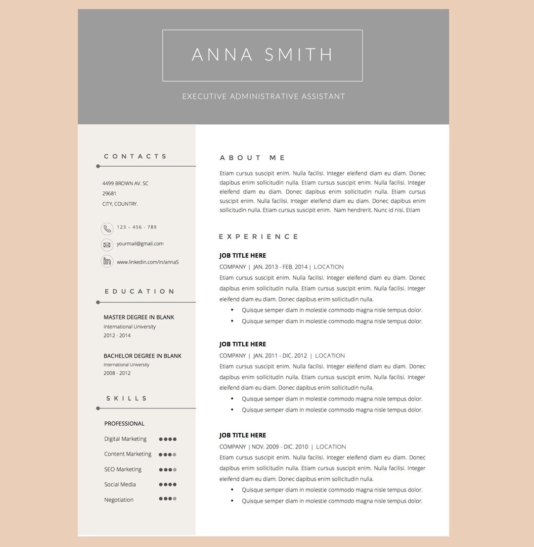 Teacher Resume Template for Word and Pages | 1, 2 Page Teacher Resume ...
