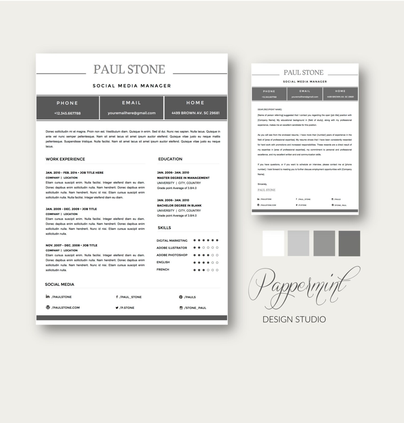 Classic CV Resume Template With Cover Letter Template for WORD | Etsy