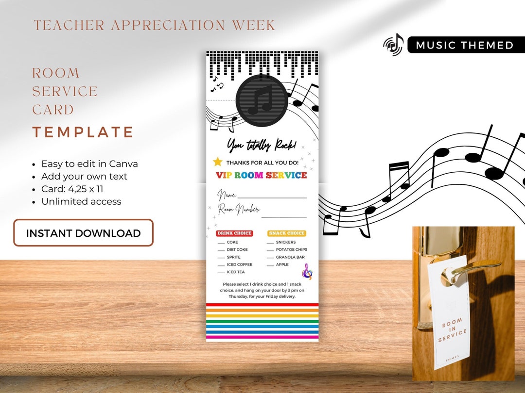 Teacher & Staff VIP Room Service Door Hanger I Editable Rock and Roll ...
