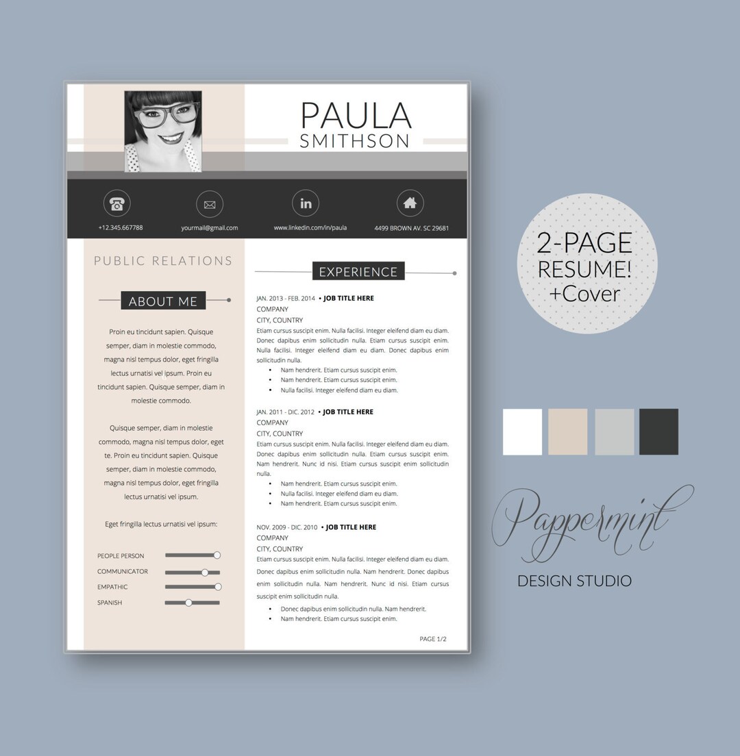 Professional Resume Template With Cover Letter Template for WORD |PC or ...