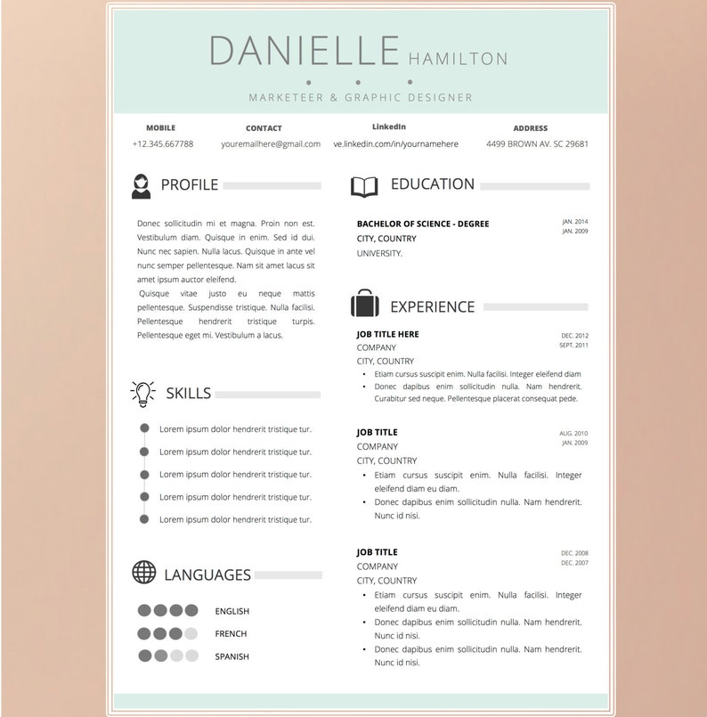 Teacher Resume Template for Word & Pages Teacher CV Template - Etsy