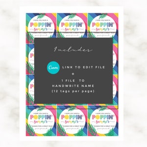 SUMMER Pop It Tags, Summer Poppin Favors Tag, Teacher School Gifts Tag ...