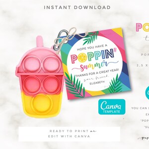 SUMMER Pop It Tags, Summer Poppin Favors Tag, Teacher School Gifts Tag ...