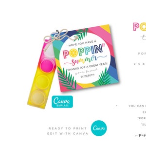 SUMMER Pop It Tags, Summer Poppin Favors Tag, Teacher School Gifts Tag ...