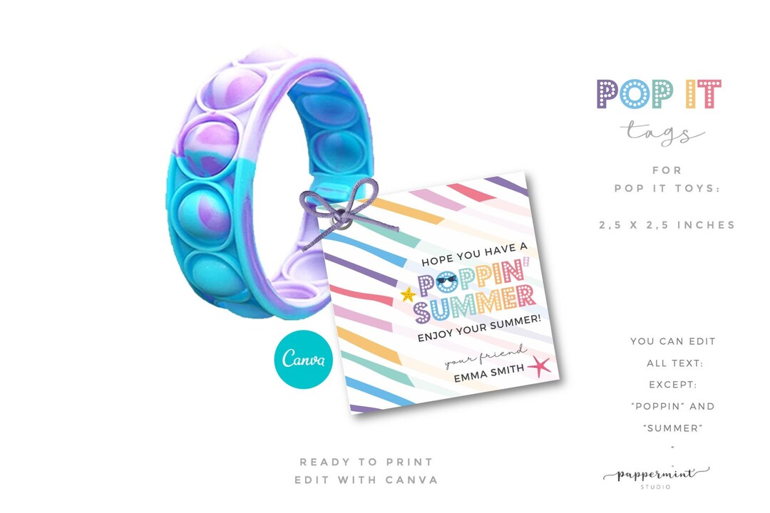 Poppin Summer Tag, Pop It Gift Tags, Pop-it Gift Labels, Teacher End of ...