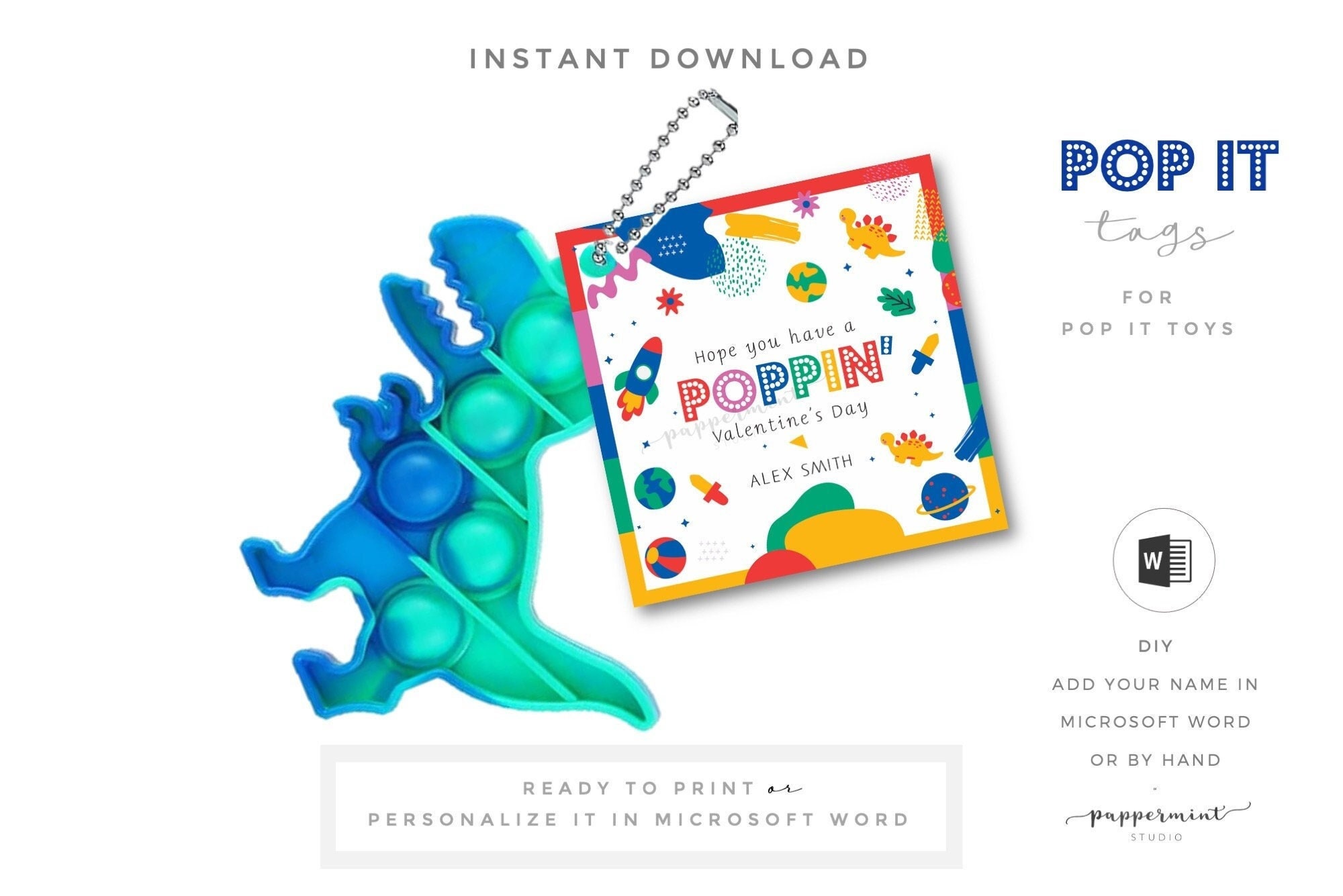 Valentines Pop It Gift Tags Personalized Pop It Tag Teacher - Etsy