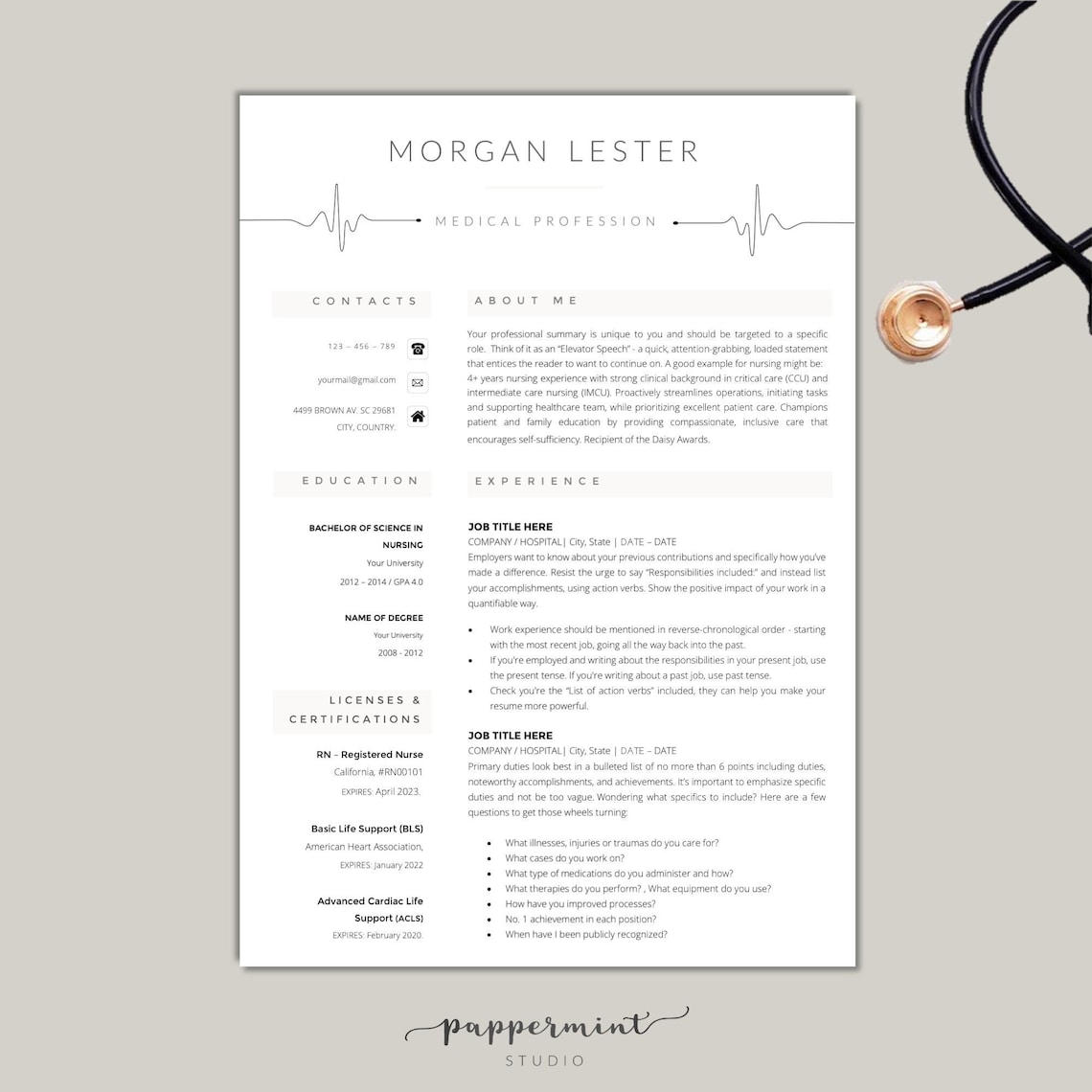 Medical Professional Printable Resume Template for WORD new - Etsy