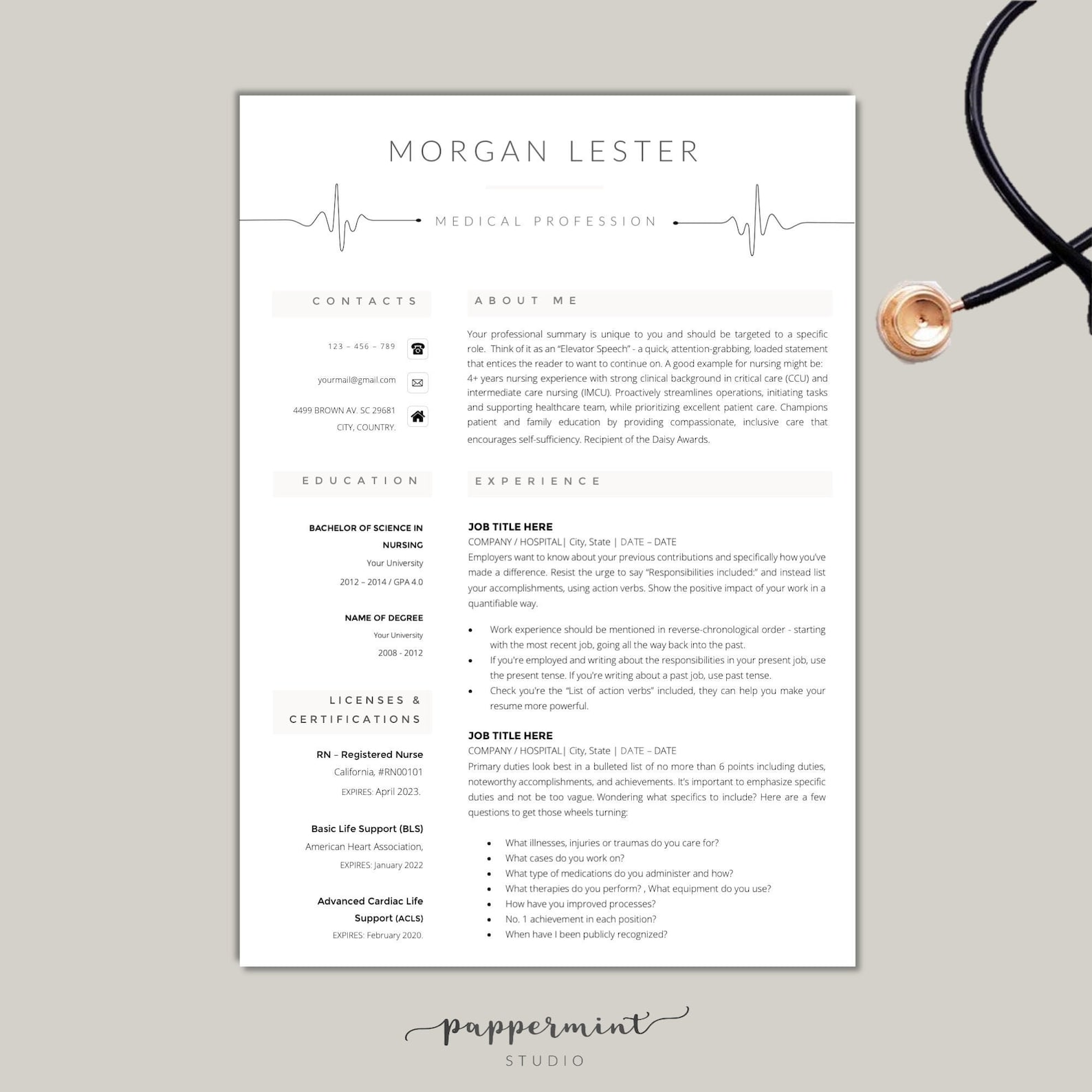 Medical Professional Printable Resume Template for WORD new - Etsy
