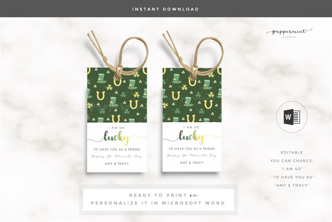 Happy St Patricks Day PRINTABLE TAG, Editable Printable Tag, I Am so ...