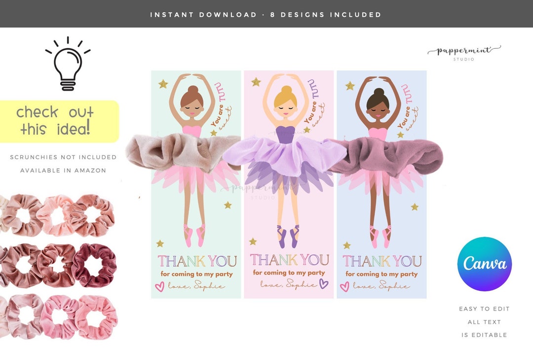 Ballerina Printable Scrunchie THANK YOU Cards I Tutu Sweet I Scrunchies ...