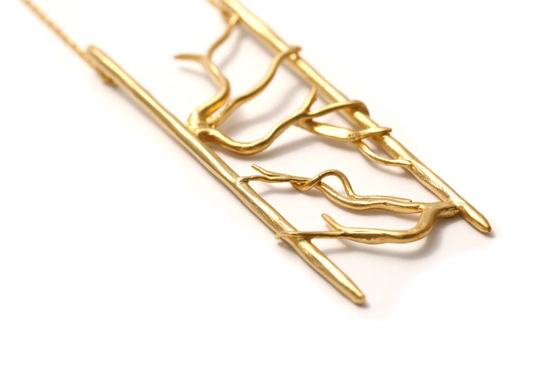 Long Statement Necklace Long Gold Necklace Gold Organic | Etsy