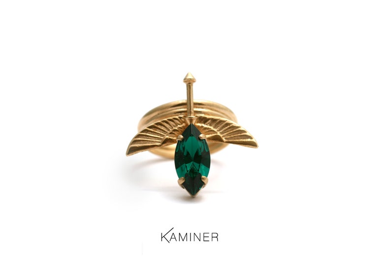 Gold Wings Ring Arrow Ring Green Stone Ring Swarovski Ring | Etsy