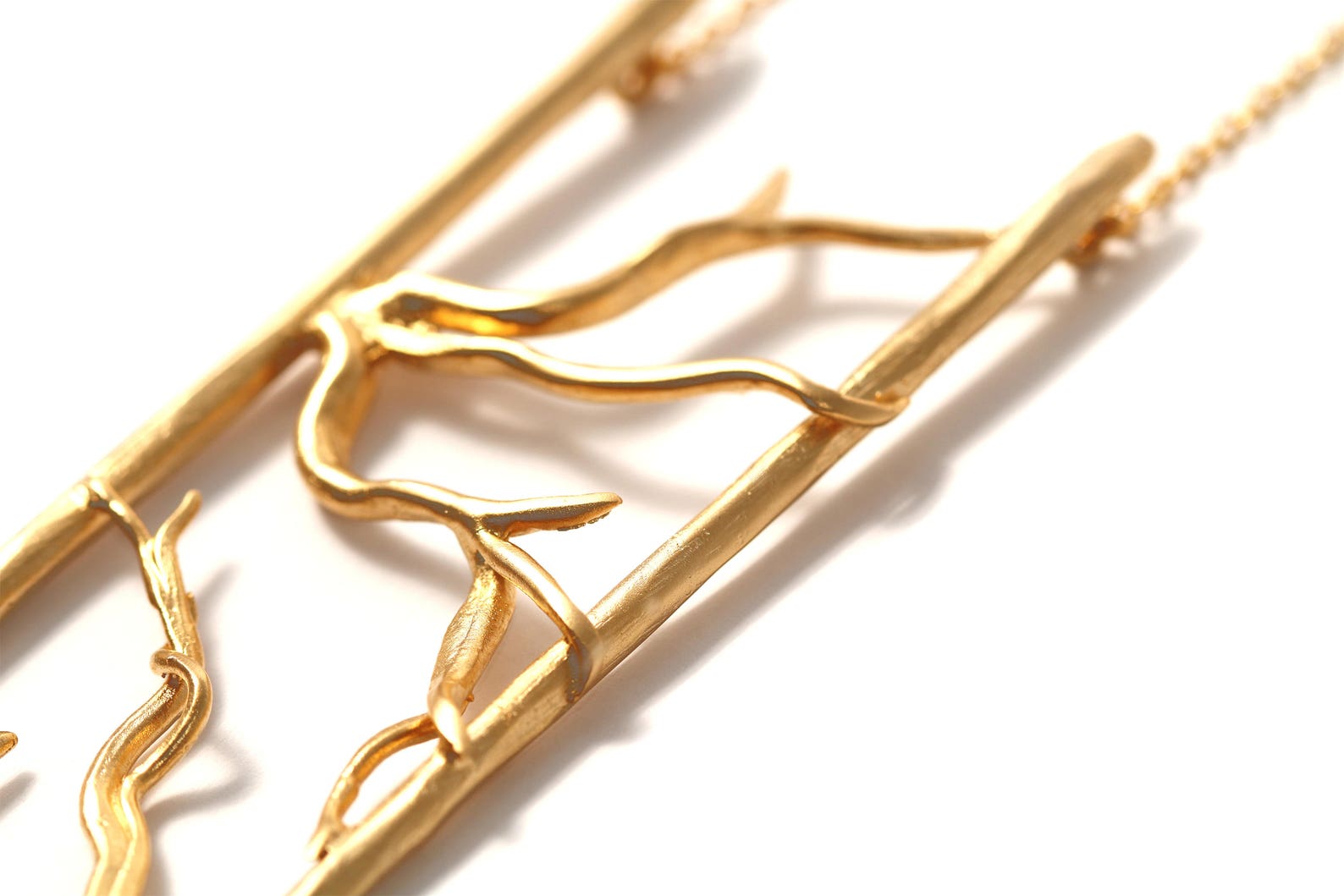 Long Statement Necklace Long Gold Necklace Gold Organic | Etsy