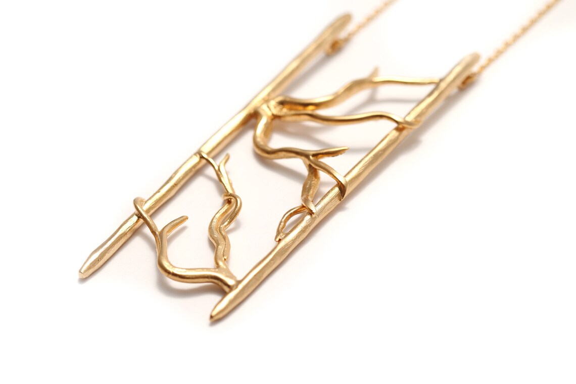 Long Statement Necklace Long Gold Necklace Gold Organic | Etsy