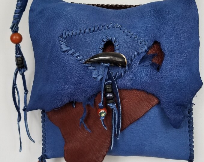 Small Blue Boho Leather Bag. Native Inspired Leather Bag. Blue and ...