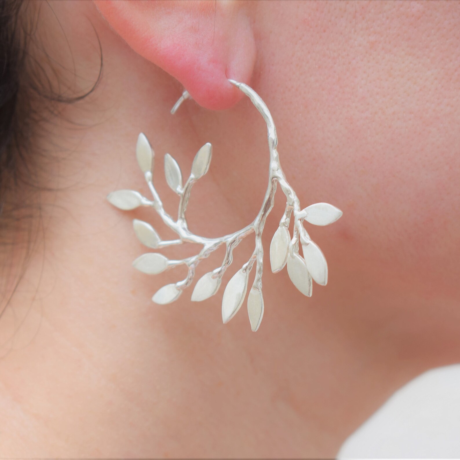 Large Hoop Earrings Tree Branch Earrings - Etsy