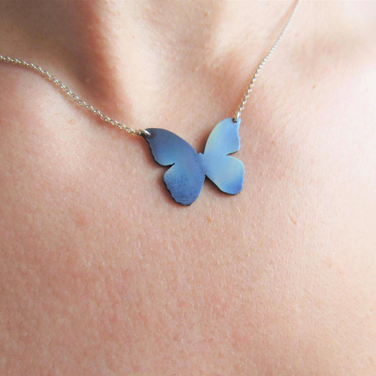 Blue Butterfly Necklace. Hand Cut Necklace - Etsy