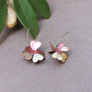 Flower Titanium Hoop Earrings, Contemporary Earring, Dainty Hoop ...