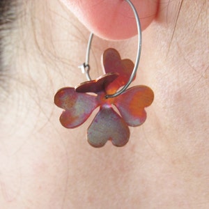 Flower Titanium Hoop Earrings, Contemporary Earring, Dainty Hoop ...