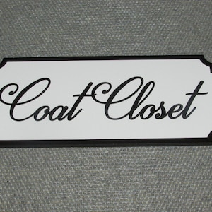 Coat Closet Door Sign Plaque 9" X 3 1/2" White With Black Letters - Etsy