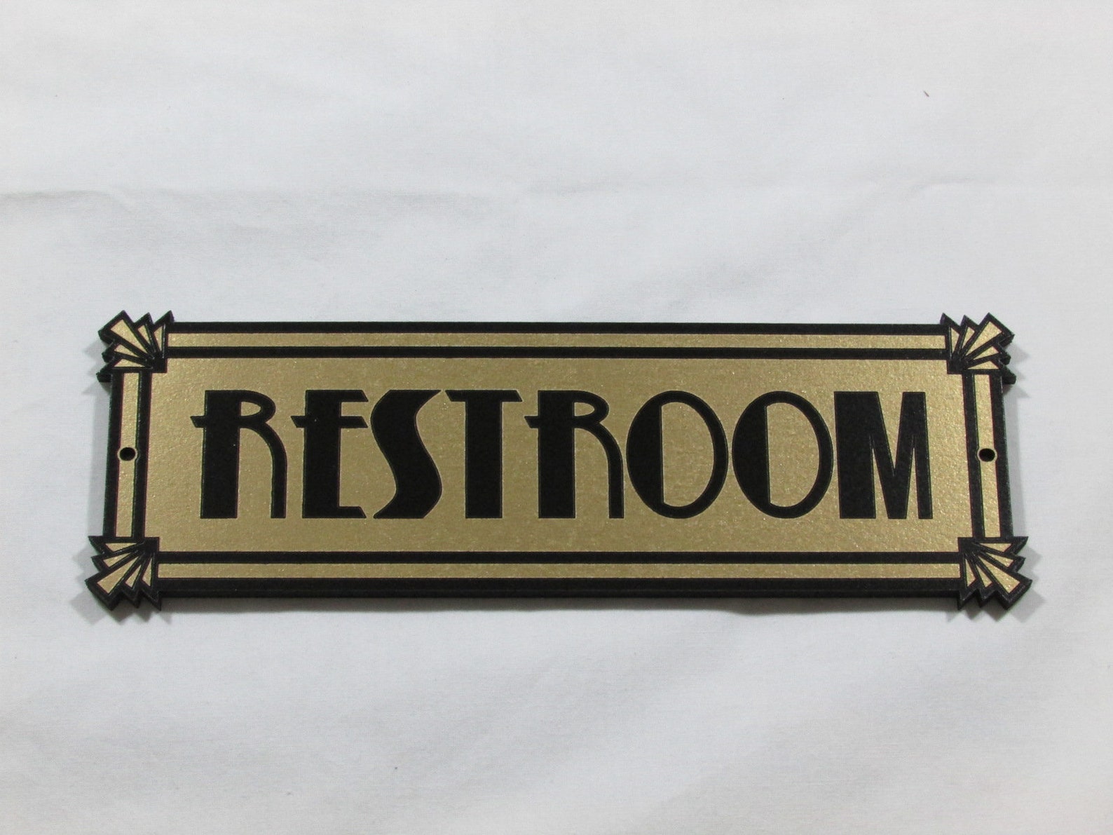 Restroom Sign Wood Art Deco Style Gold and Black Bathroom - Etsy