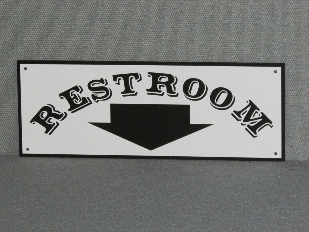 Restroom Sign With Arrow Pointing Down CUSTOM BLACK & WHITE Wooden Sign ...