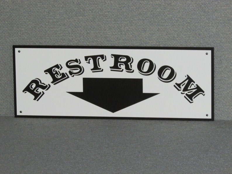 Restroom Sign With Arrow Pointing Down CUSTOM BLACK & WHITE Wooden Sign ...