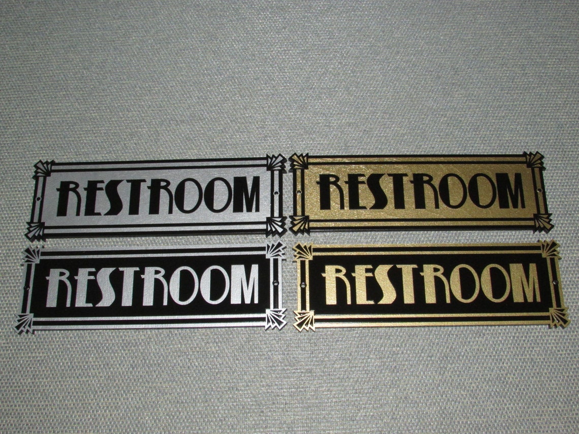 Restroom Sign Deco Style, Choice of Colors, Bathroom Door Sign - Etsy
