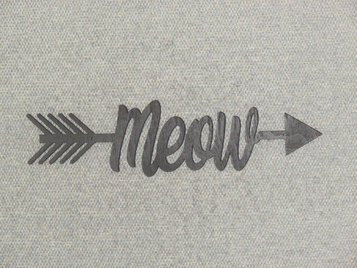 Laser Cut Wood Meow Cat Arrow Wall Art Decor - Etsy