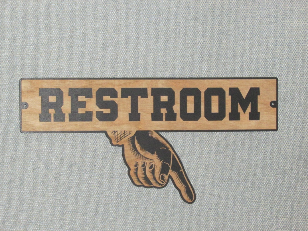 Restroom Sign With Left Ot Right Finger Pointing Down, Custom Made ...