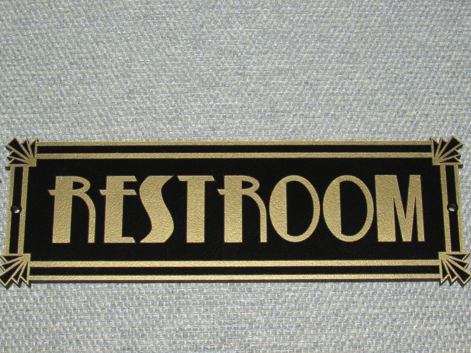 Restroom Sign Wood Deco Style Black With Gold Letters Bathroom Door ...