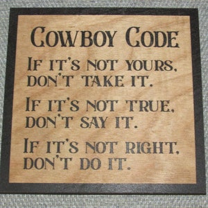 Cowboy Code, Cowboy Sign, Western Decor Rustic Wood Sign, Custom Made ...