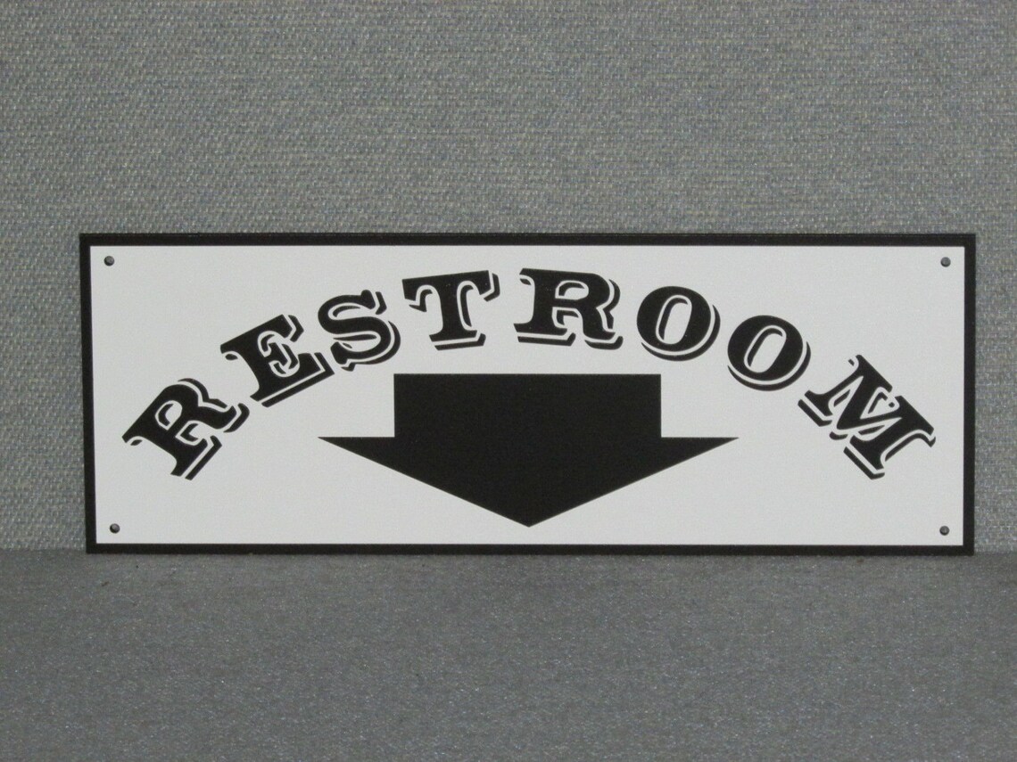 Restroom Sign With Arrow Pointing Down CUSTOM BLACK & WHITE Wooden Sign ...