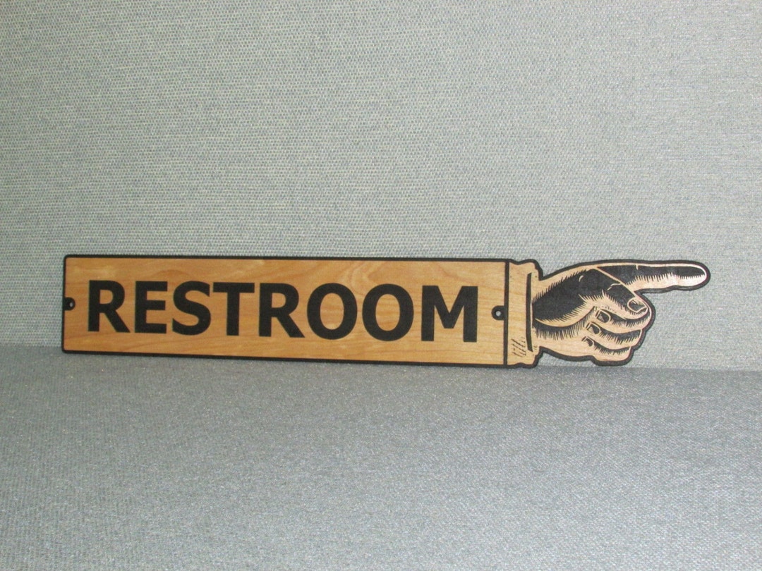 Large 24" Vintage Style Wooden Restroom Finger Right Pointing Sign Man ...