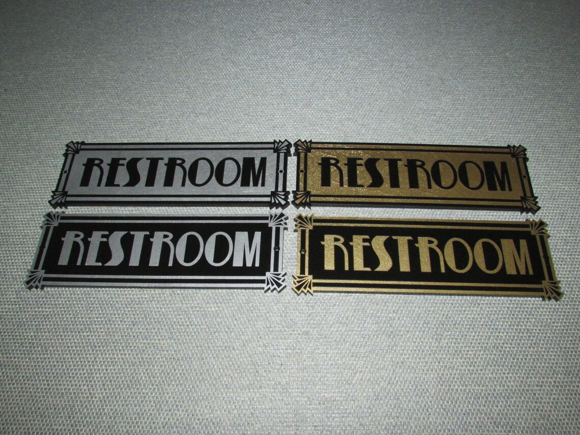 Restroom Sign Deco Style, Choice of Colors, Bathroom Door Sign - Etsy
