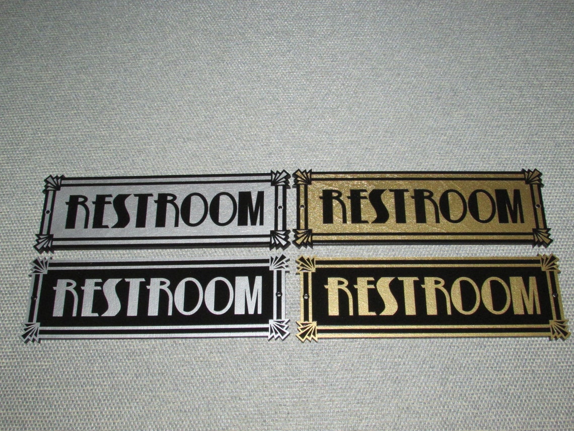 Restroom Sign Deco Style, Choice of Colors, Bathroom Door Sign - Etsy