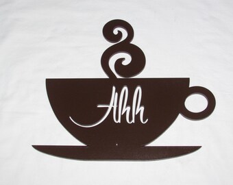 Ahh Coffee Cup Sign Rustic Brown Wood Laser Cut Wall Decor Art | Etsy