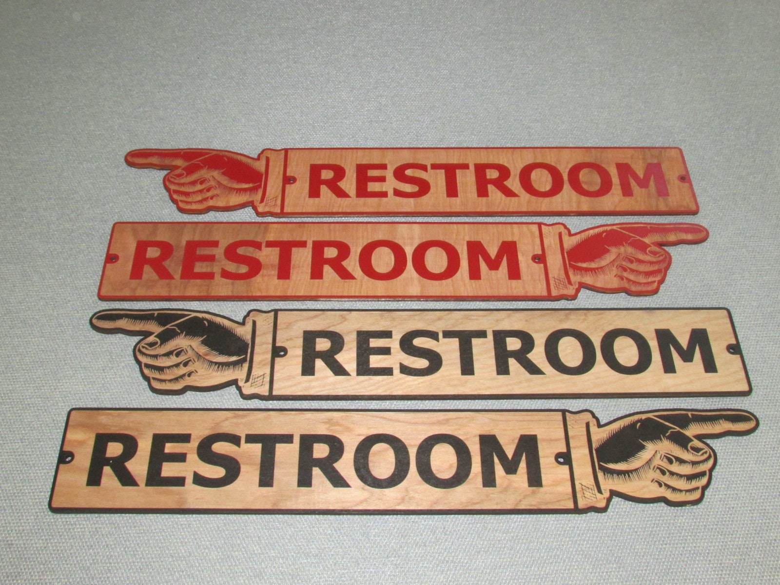 Rustic Wooden Restroom Sign With Pointing Finger, Choice of Color - Etsy