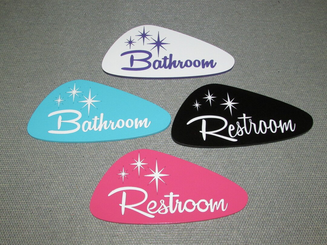 Mid Century Retro Bathroom, Restroom, Water Closet Door Signs 8" X 4 ...