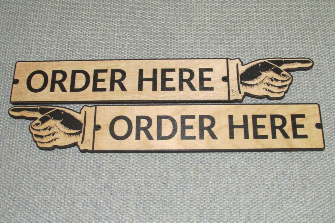 Order Here Pointing Finger Sign, Right or Left Wooden Direction Sign ...