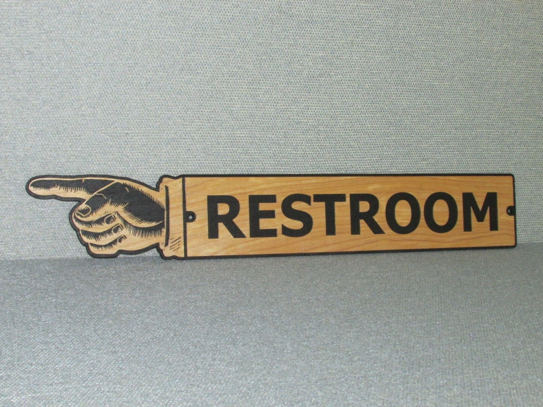Large 24" Vintage Style Wooden Restroom Finger Left Pointing Sign Man ...