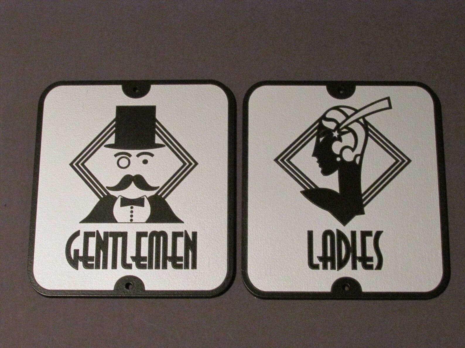 Art Deco Style Wood Restroom Door Signs Set Grey and Black | Etsy