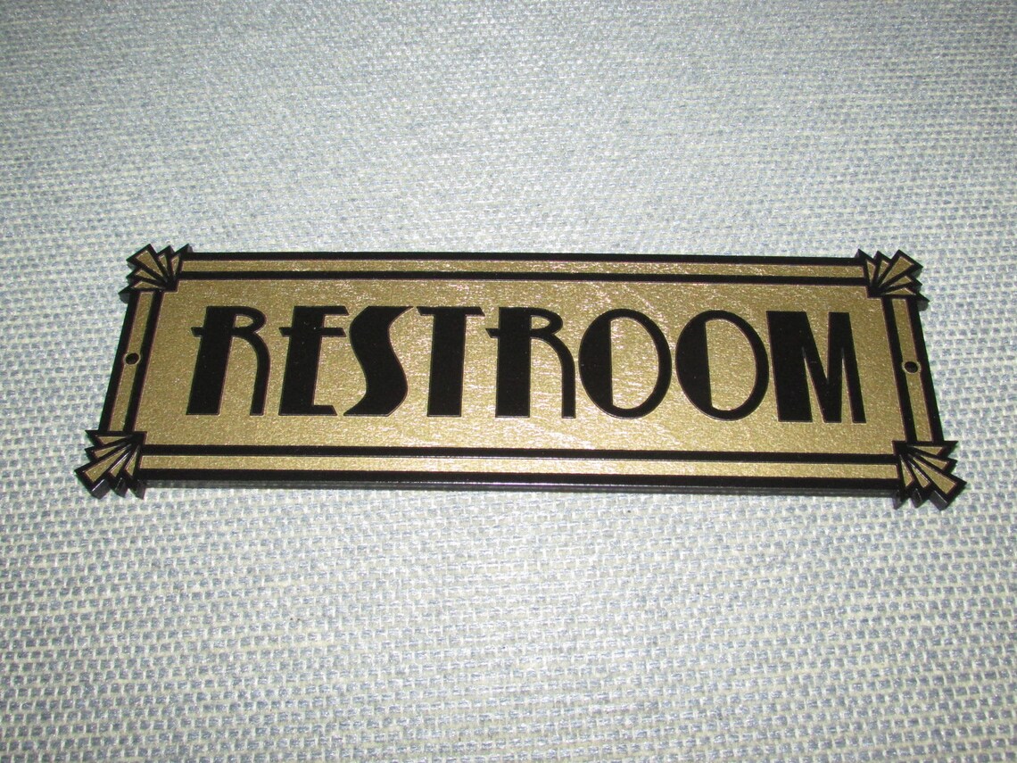 Restroom Sign Deco Style, Choice of Colors, Bathroom Door Sign - Etsy