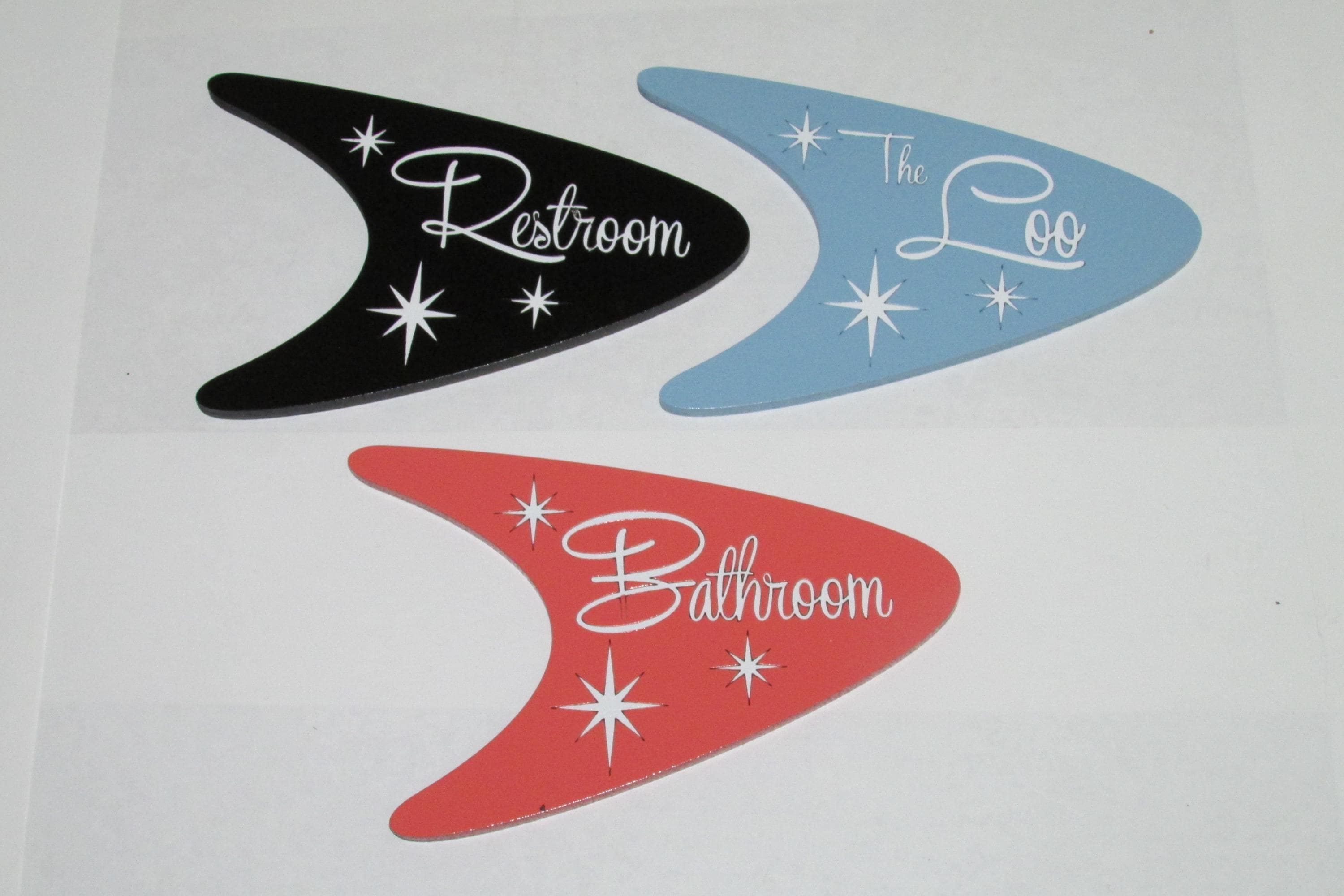 Mid Century Retro Boomerang Choose Bathroom, the Loo or Restroom Door ...