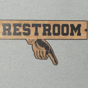 Restroom Sign With Left Ot Right Finger Pointing Down, Custom Made ...