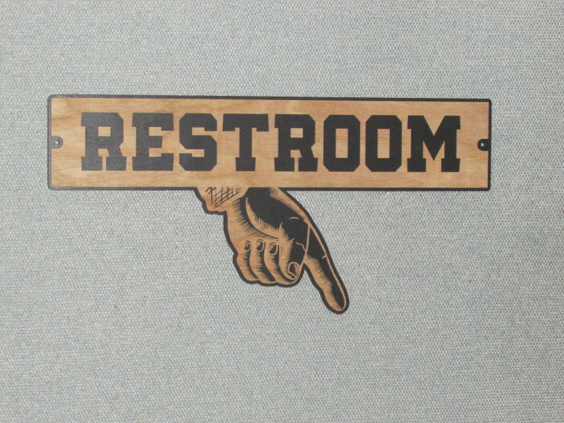 Restroom Sign With Left Ot Right Finger Pointing Down, Custom Made ...